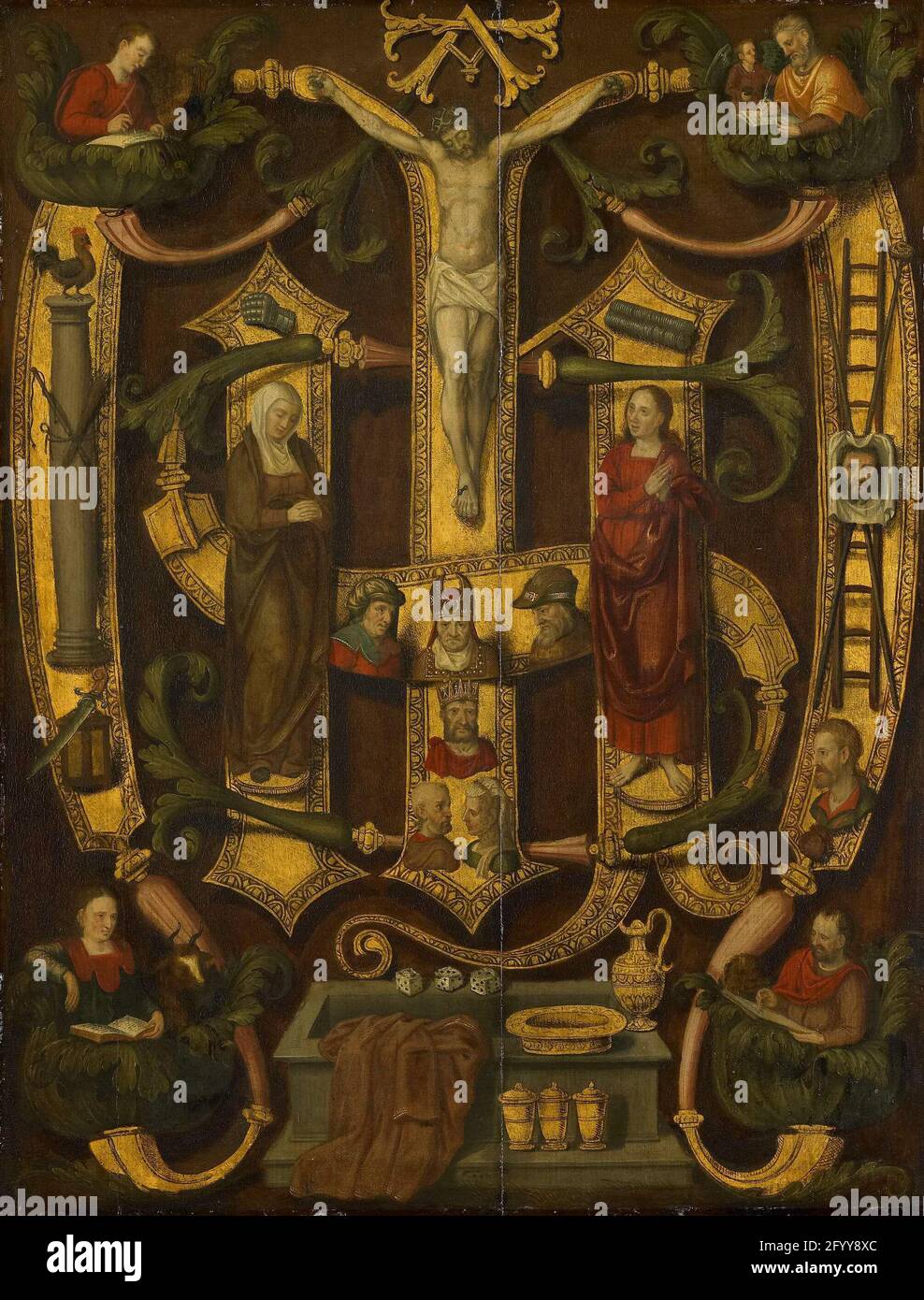 Monogram of Christ combined with instruments of the passion. The Arma ...