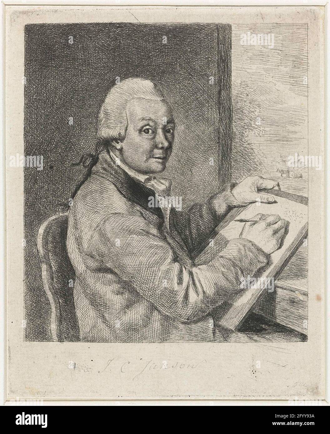 Portrait of the artist Johannes Janson, signing. Johannes Janson ...