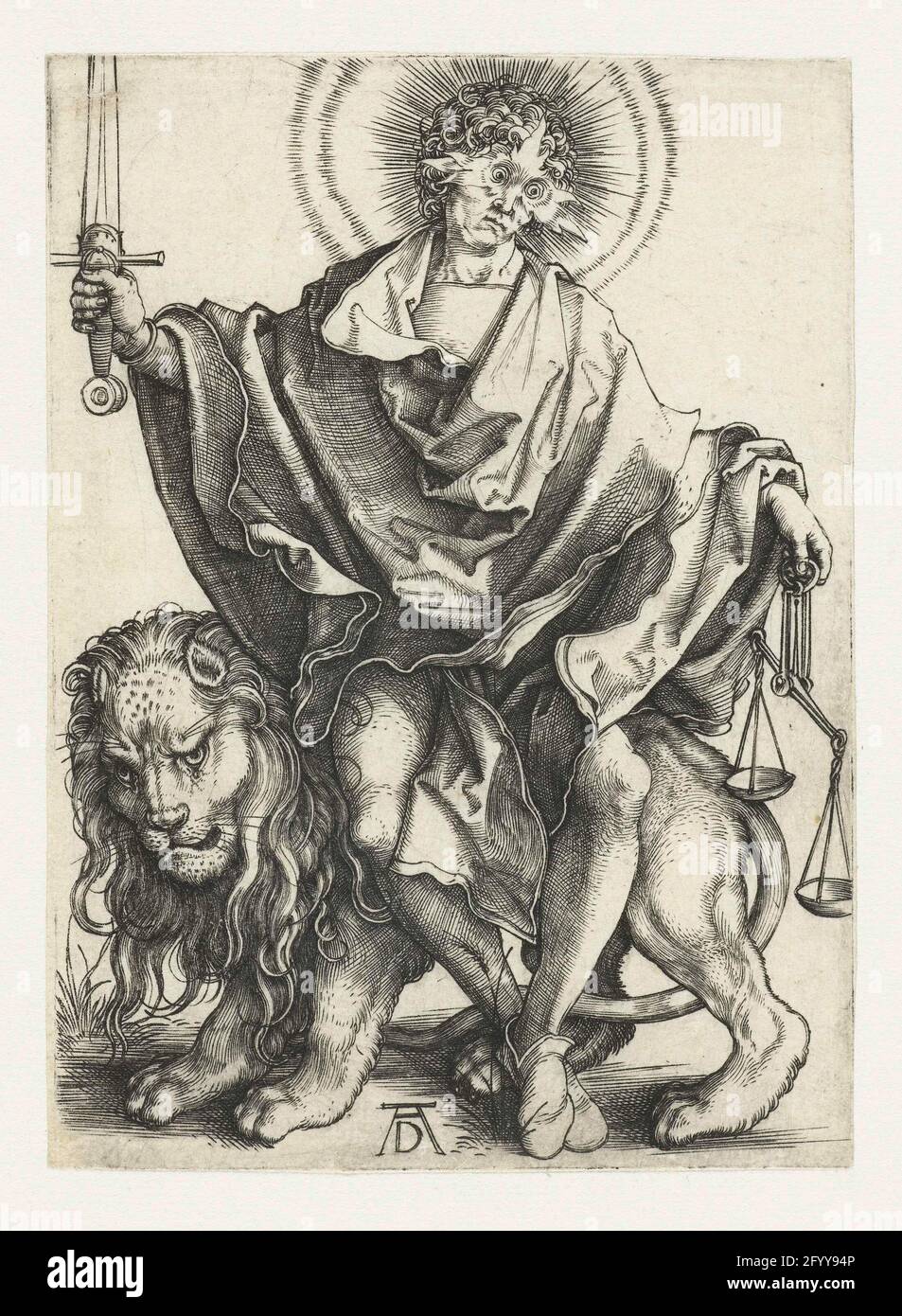 Sun of justice; Sol Justitiae. The sun god with a sword in one hand and ...