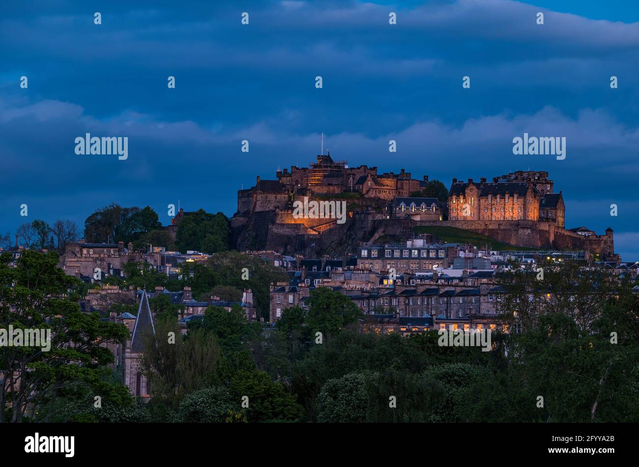 The capital city's skyline with lit up landmark Edinburgh Castle at ...
