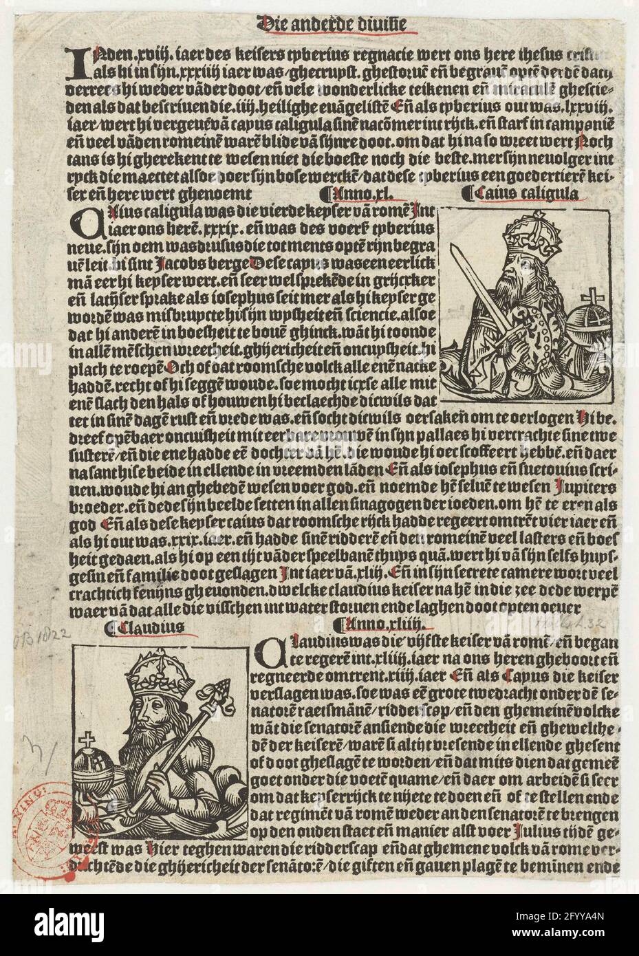 Two portraits of Roman emperors; Gaius Caligula; Claudius. Leaf from ...