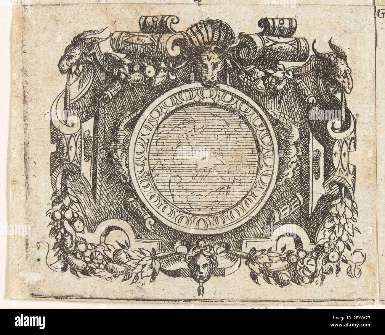 Round cartouche between two mascaroons; Cartouches in a picture frame ...