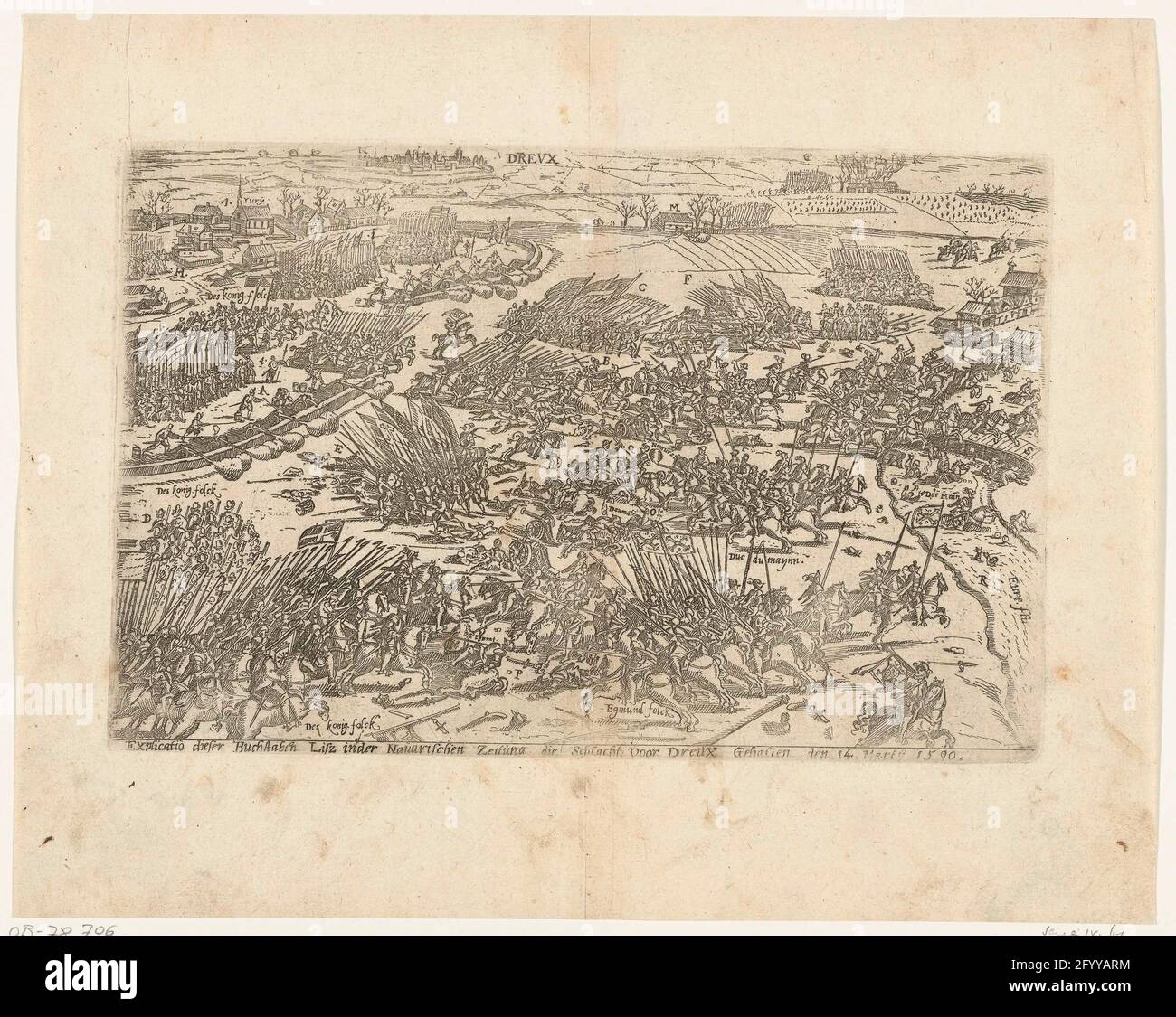 Battle of Ivry (Dreux), 1590. View of the battle at Ivry (Dreux), March ...