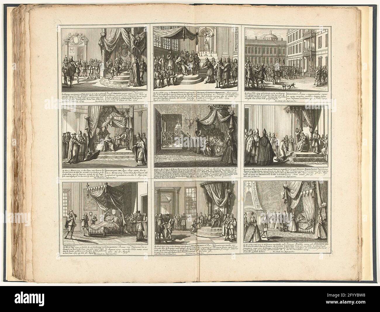 Stage of the war (Leaf XXV), 1724; Spectee of the war starts with King ...