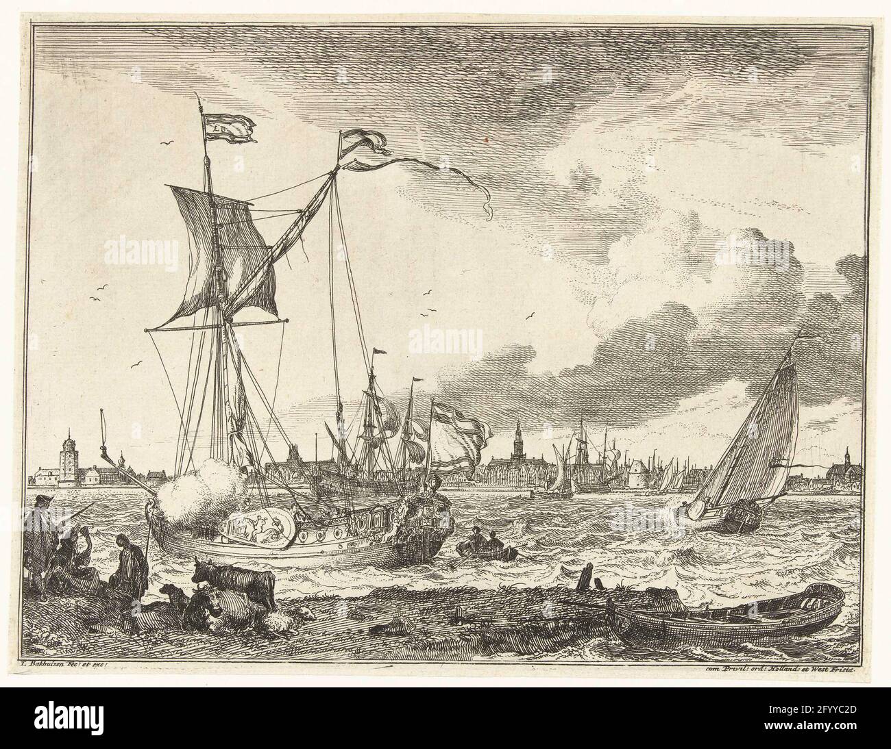 Riverside with grazing animals; Seascapes. Riverside with grazing ...