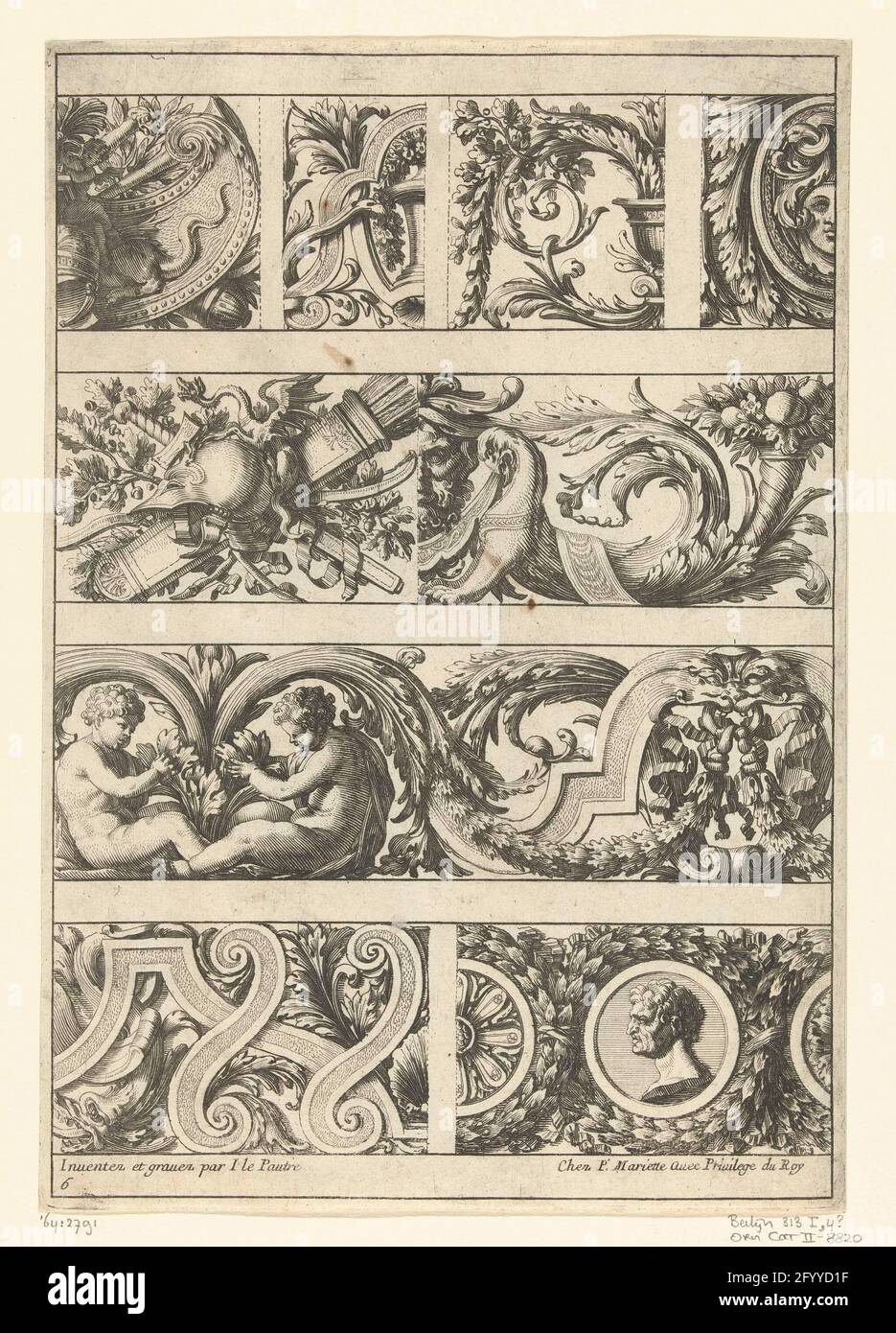 Four rows of Frisians; Differents Morceaux d'Ornementes Pour Seruir Aux ...