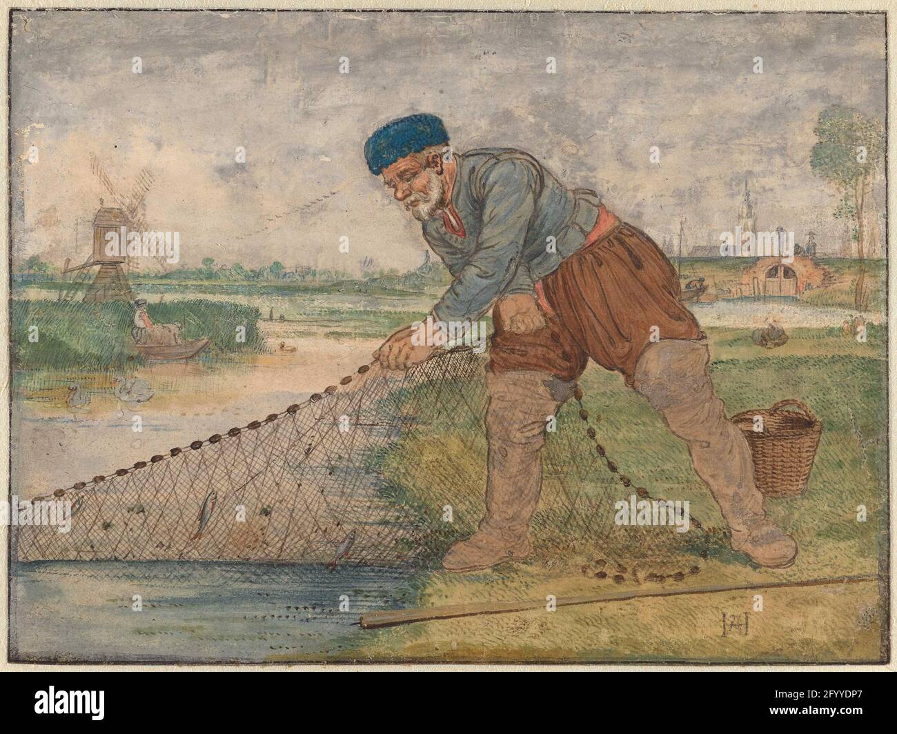 A fisherman hauling in his net Stock Photo - Alamy