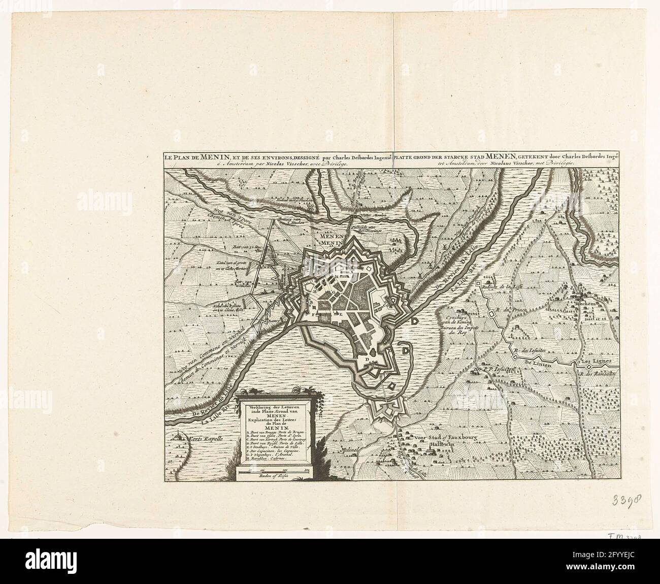 Belegen van Menen, 1706; Le Plan de Menin, et de Ses Environs / flat ...
