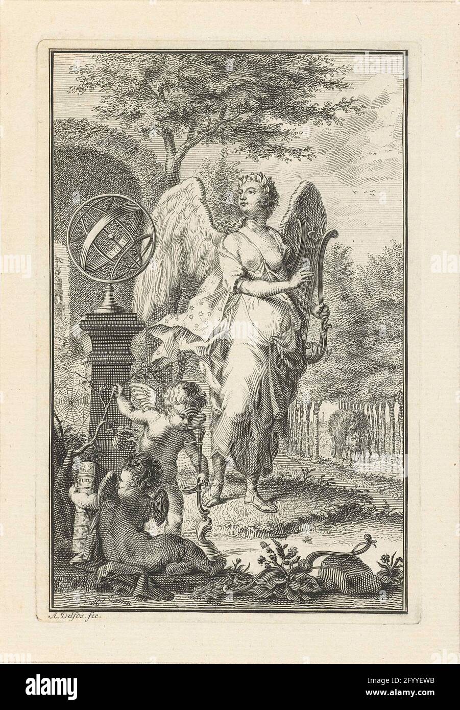 Allegory with muse with winch, possible Terpsichore, and putto with ...