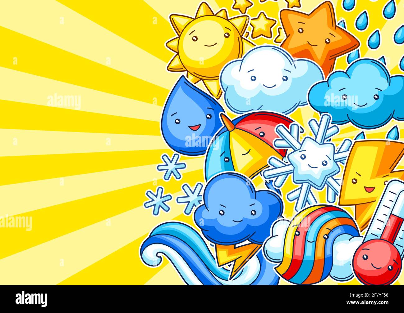 Background with cute kawaii weather items. Funny seasonal child ...