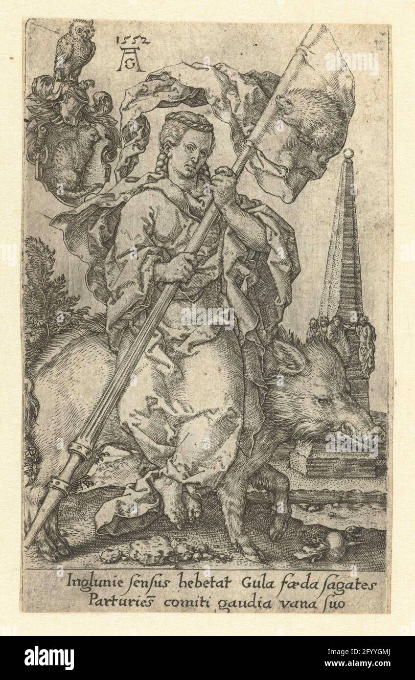 Gymnasticism; Seven deadly sins. Personification of greed. Woman moving ...