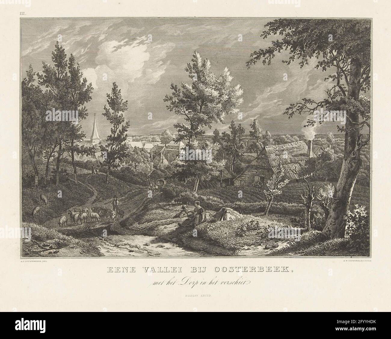 View of a country road to the village of Oosterbeek; A valley at ...