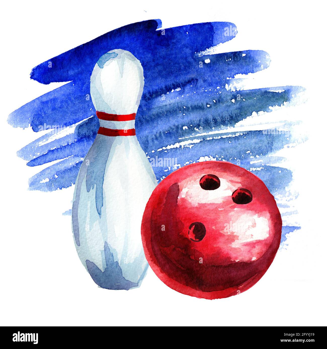 Bowling ball and pin. Watercolor hand drawn illustration Stock Photo ...