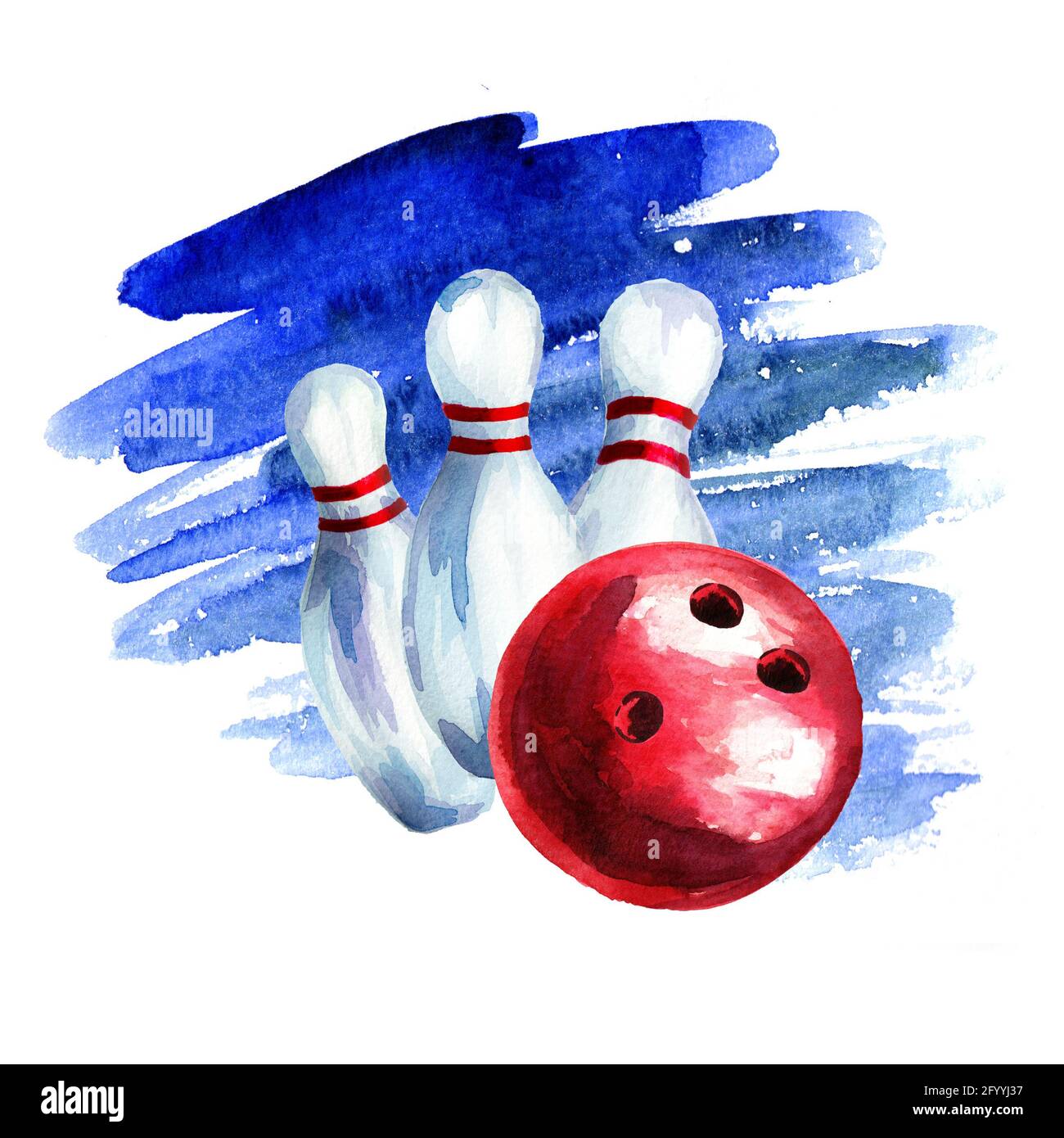 Bowling ball with pins. Watercolor hand drawn illustration Stock Photo ...