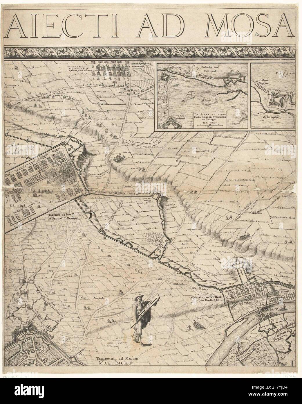 Large map of the siege of Maastricht, 1632, plate 2; Exponging Trajecti ...