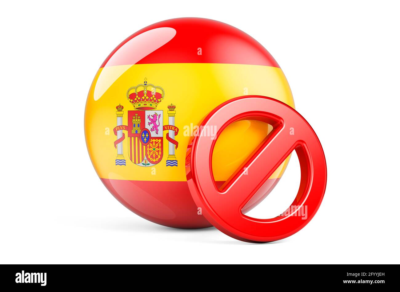 Forbidden symbol with Spanish flag. Prohibition in Spain concept, 3D ...