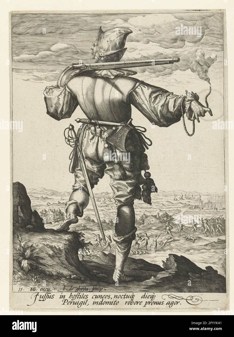 Musketeer (Harquebusier?) With helmet on; Officers and soldiers. A ...
