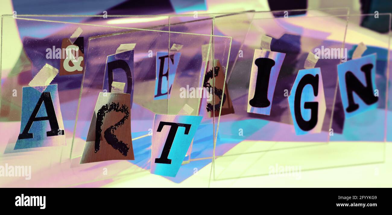 Scotched letters forming the words: ART & DESIGN Stock Photo - Alamy