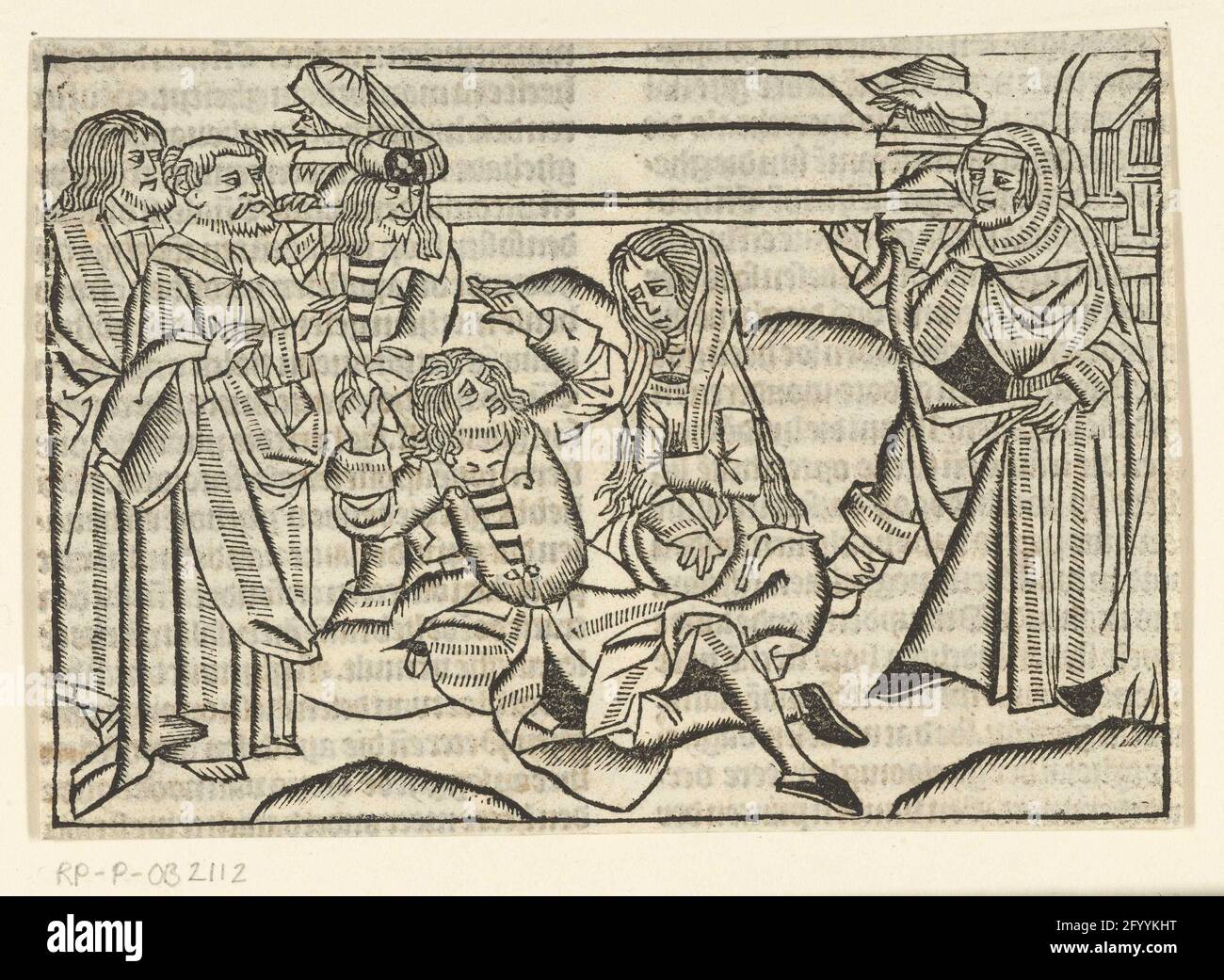 The death of Ananias. Ananias with hands raised up dies, his wife ...