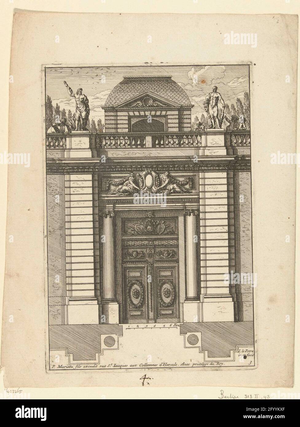 Porch with two ionic columns; Porte cochere. Uprising with plan and ...