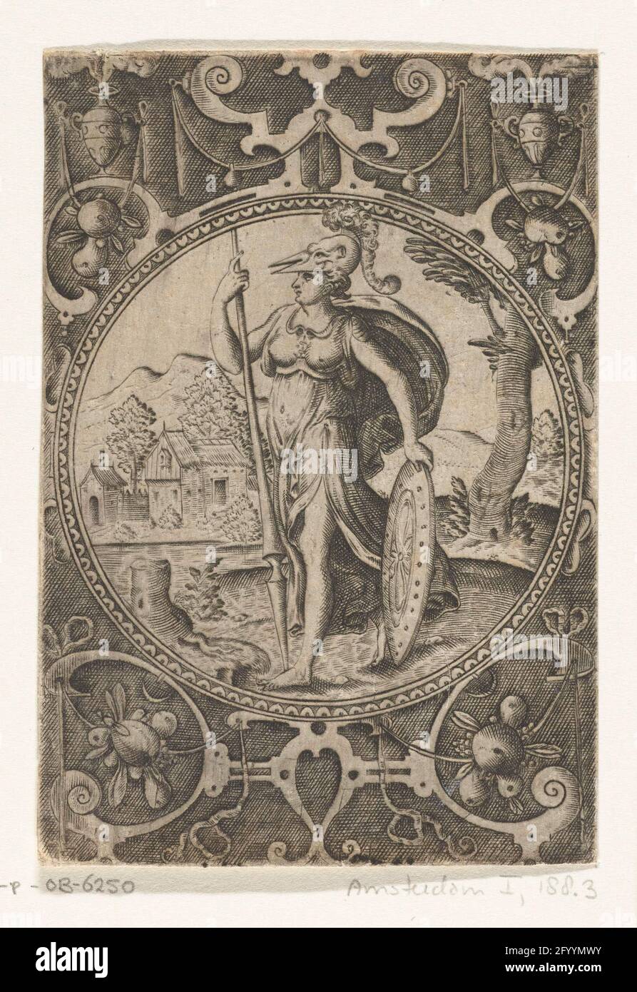 Medallion with minerva with shield and lance; Medallions with figures ...
