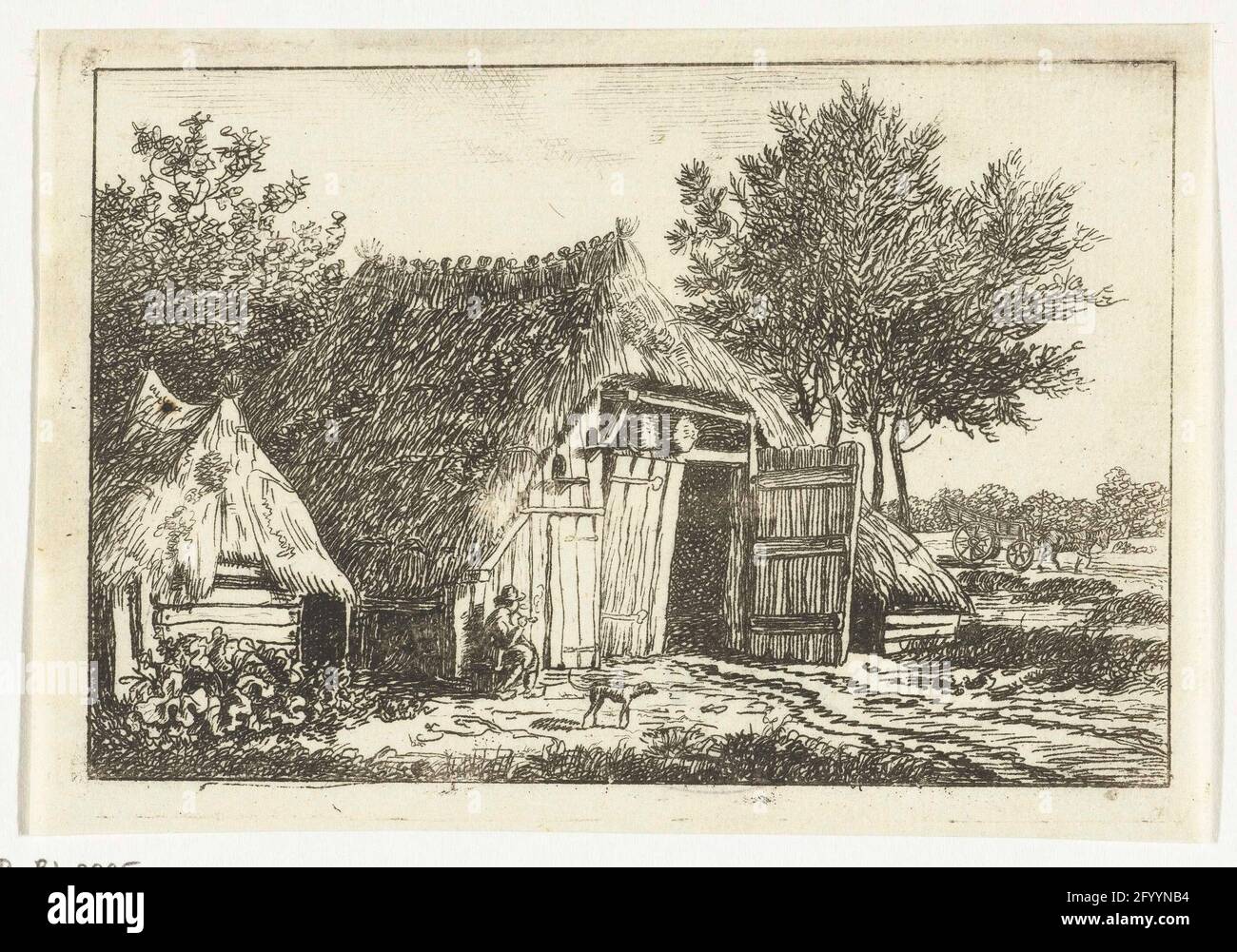 Piping man sitting for barn outside Hattem Stock Photo - Alamy