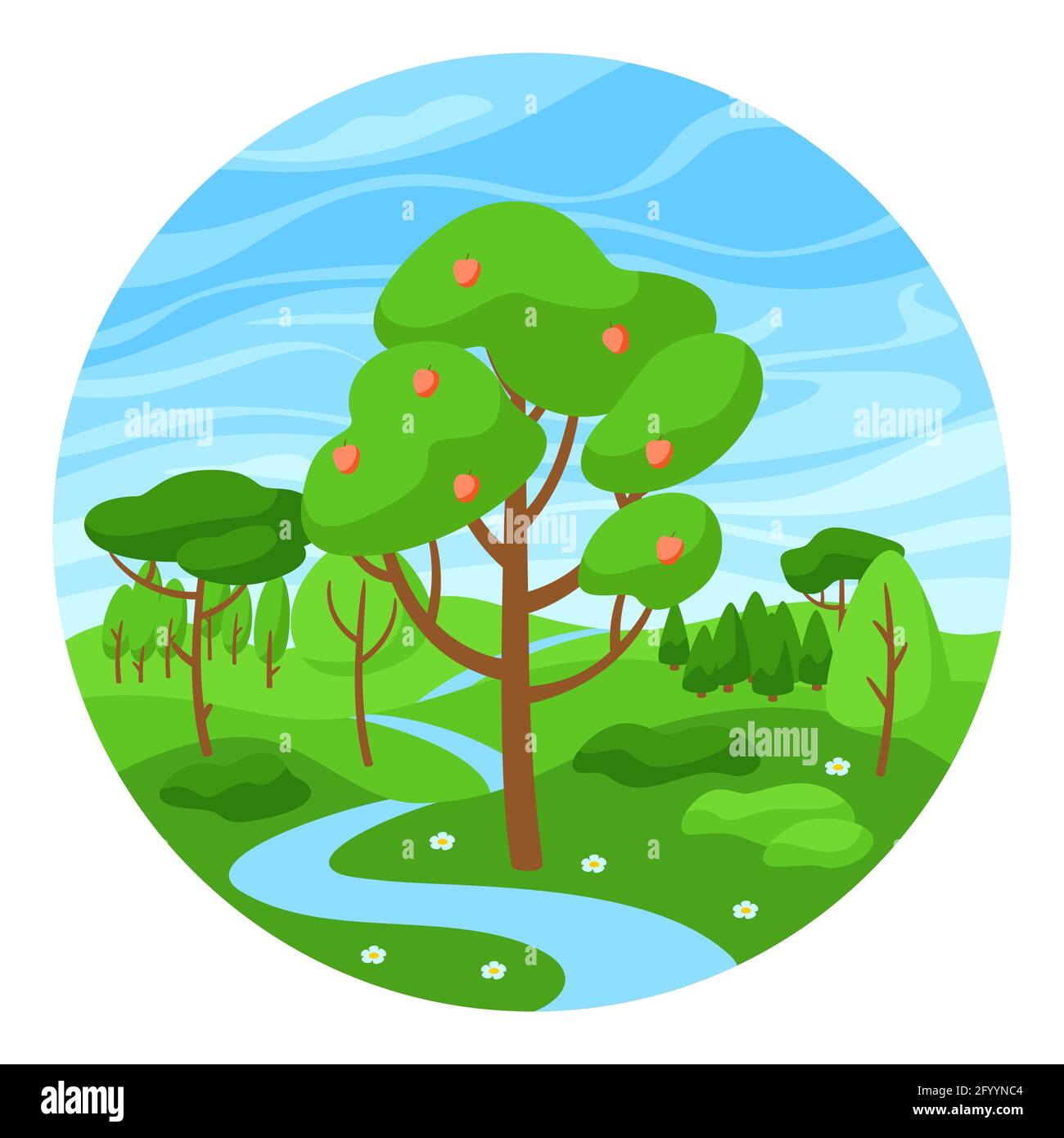 Summer Landscape With Forest Trees And Bushes Stock Vector Image And Art