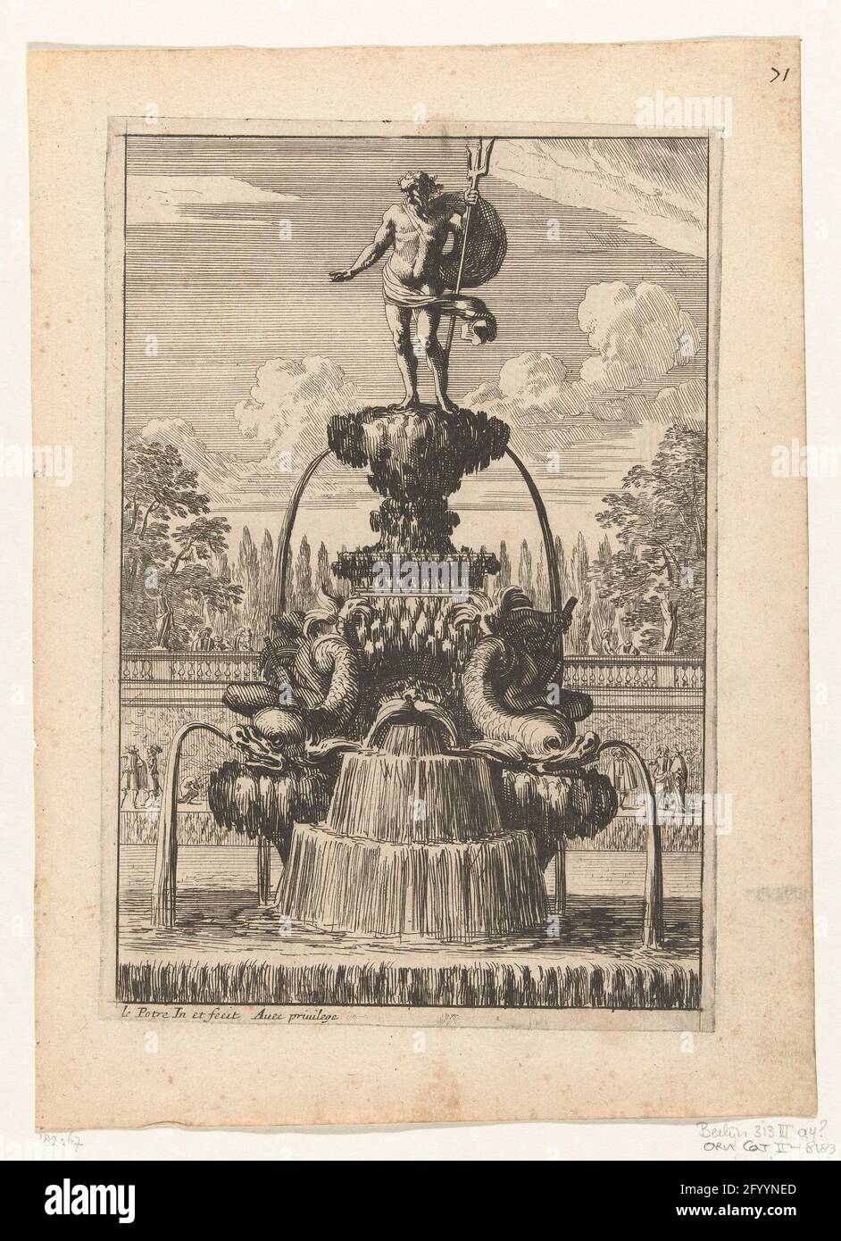 Fountain with image of Neptune; Fountains. In the background the wall ...
