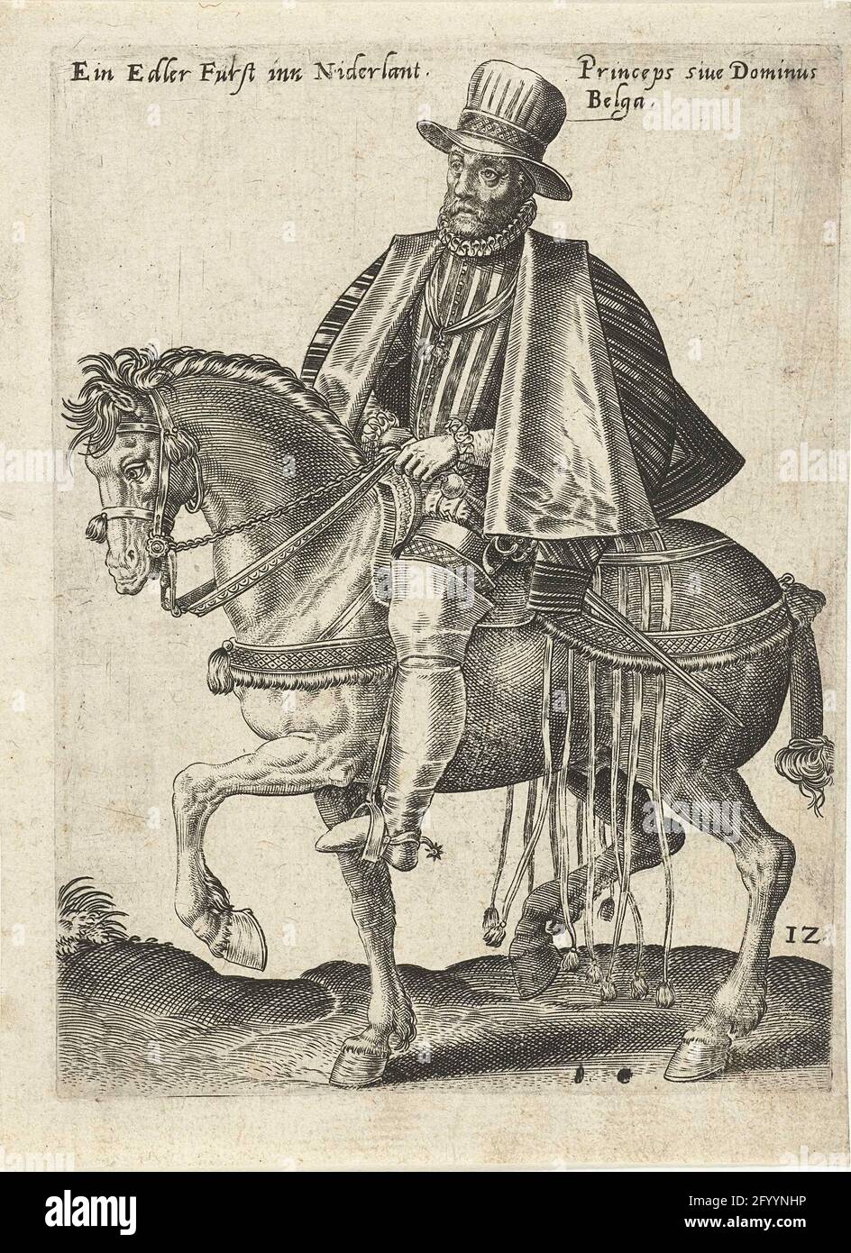 Dutch prince on horseback. Horse and rider to the left. The horse is in ...