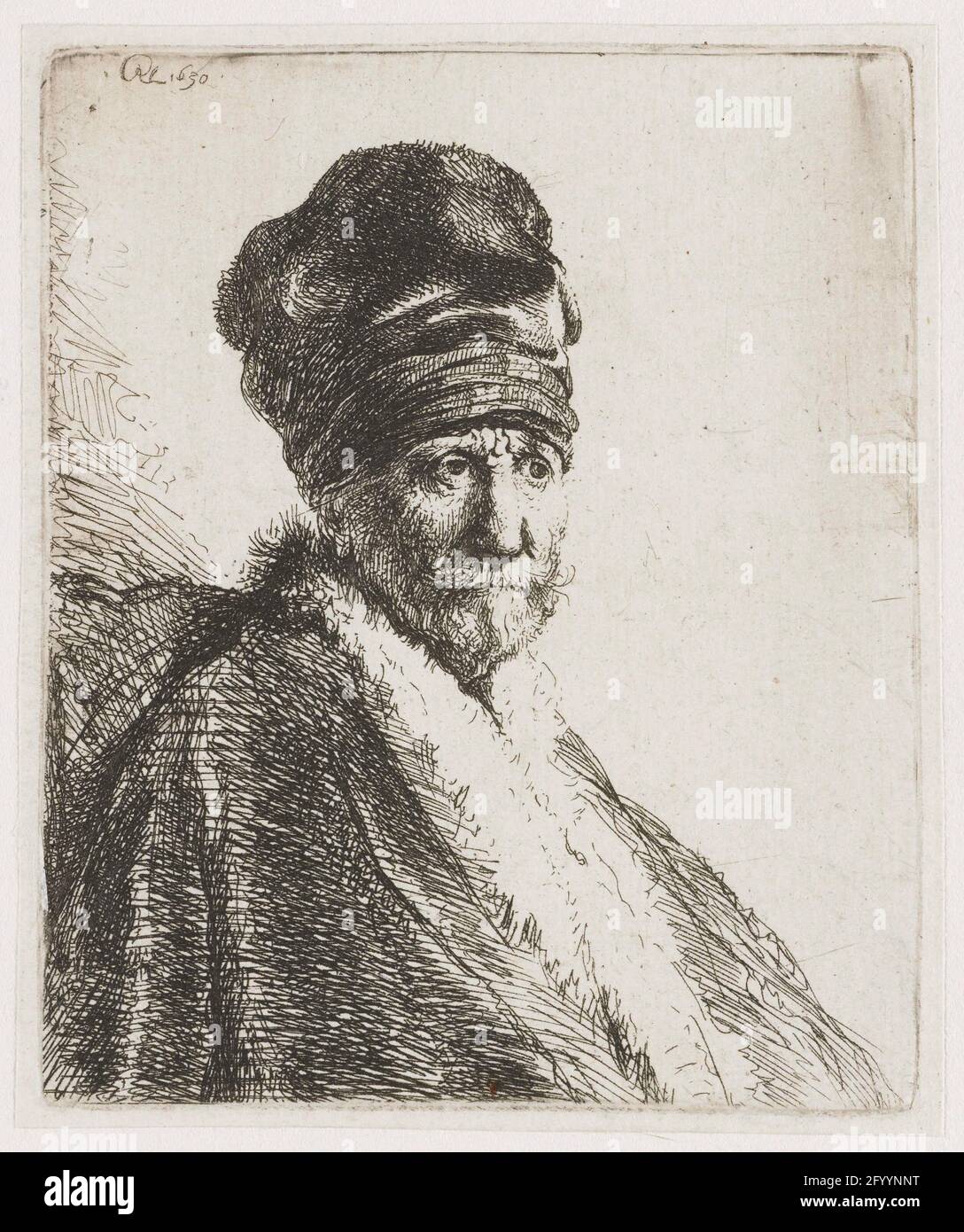 Man with high hat: bust, three-quarters to the right; Rembrandt's ...