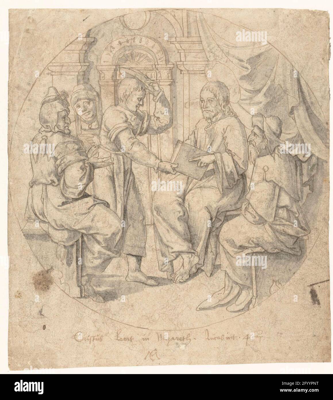 Christ in the synagogue in Nazareth; Life of Christ. Design for a glass ...