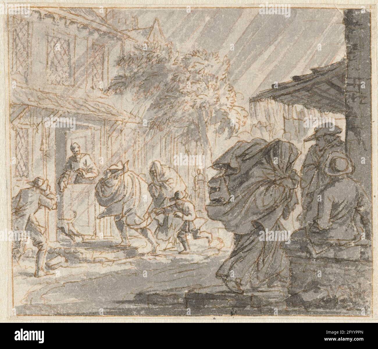 Street face with heavy wind and rain. Design for a print Stock Photo ...