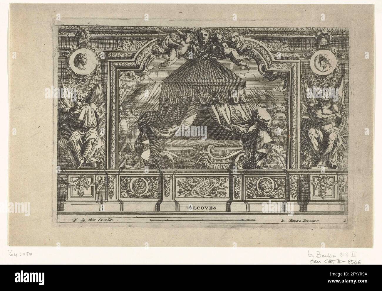 Alcove closed by balustrade; Alkoven. Left and right is a chained ...