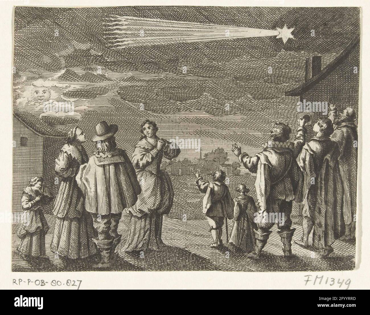 The appearance of a comet in November 1618. Night presentation with a ...