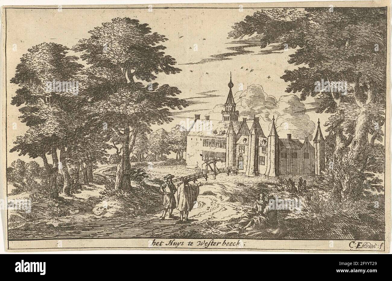 View of Castle Westerbeek; The Huys in Wester Beeck. Landscape with ...