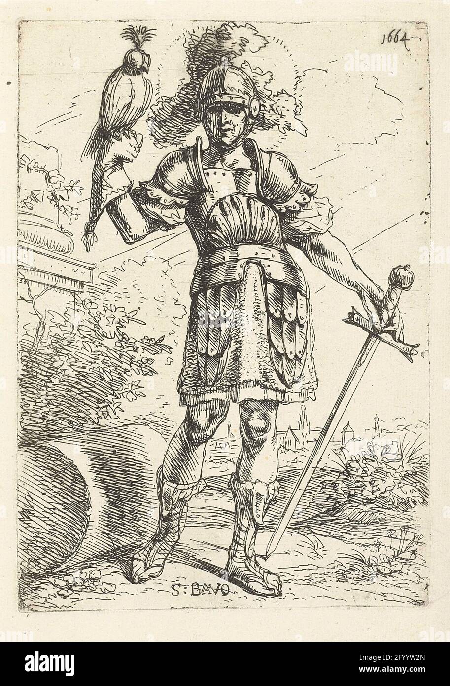 H. Bavo with a falcon on his hand. The Holy Bavo dressed as a Roman ...