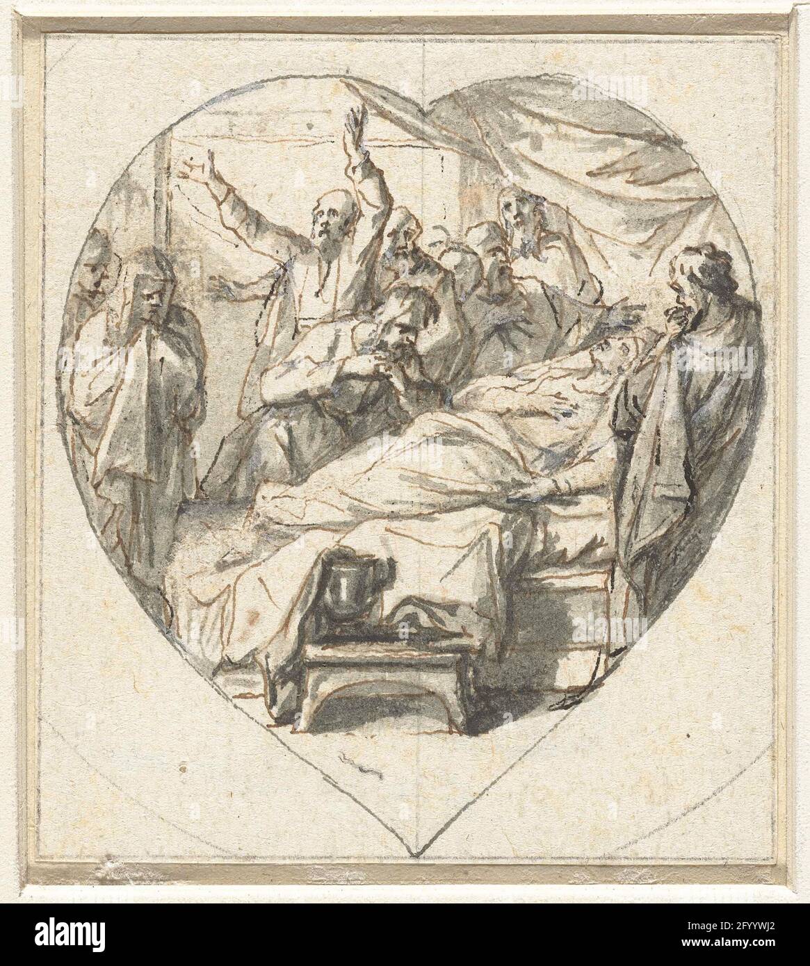 Death of Maria; Heart-shaped drawings with scenes from the life of Mary ...
