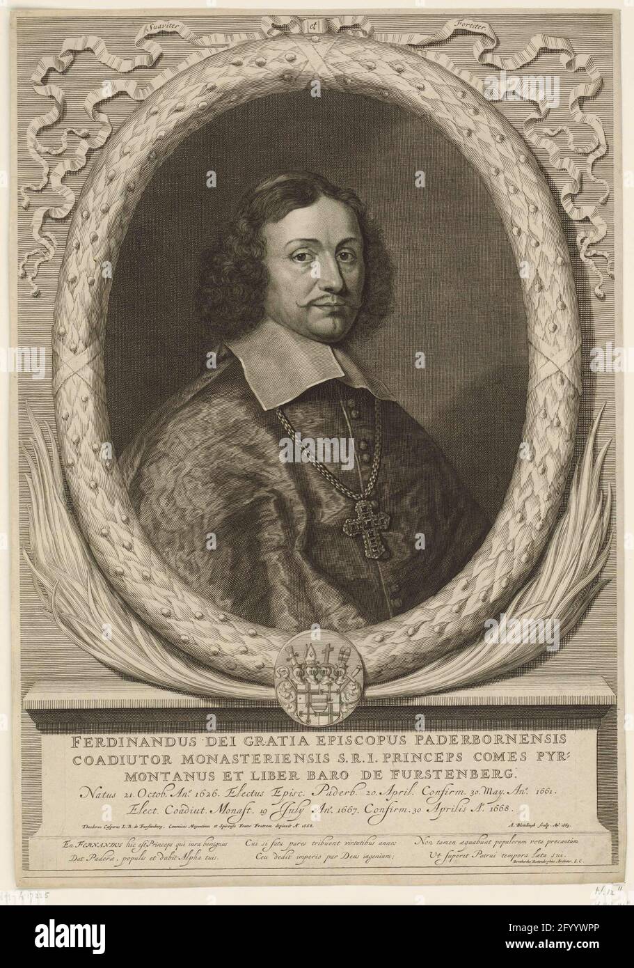 Portrait of Ferdinand of Fürstenberg, Prince bishop of Paderborn. Bust ...