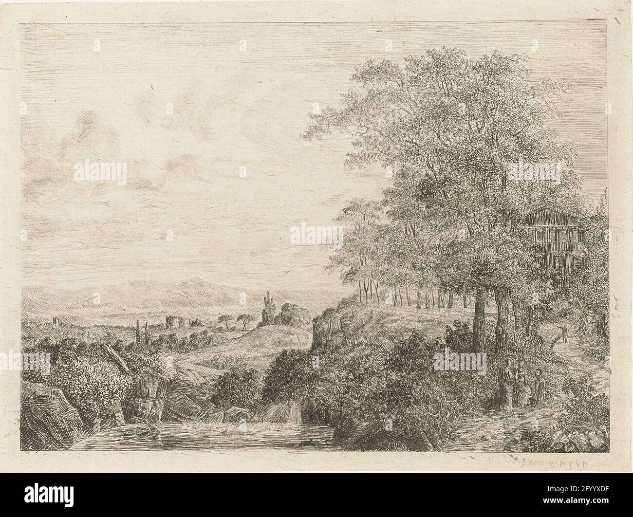 Southern landscape with temple and figures Stock Photo - Alamy