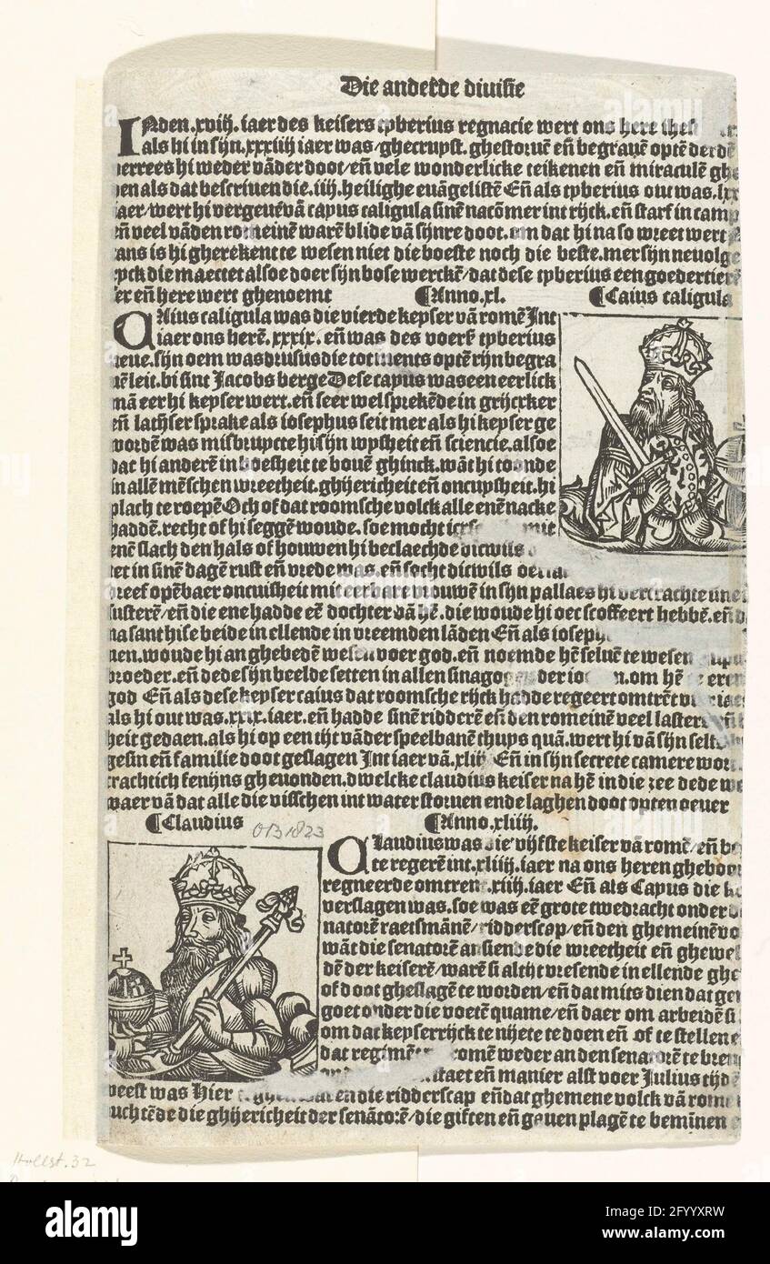 Two portraits of Roman emperors; Gaius Caligula; Claudius. Leaf from ...