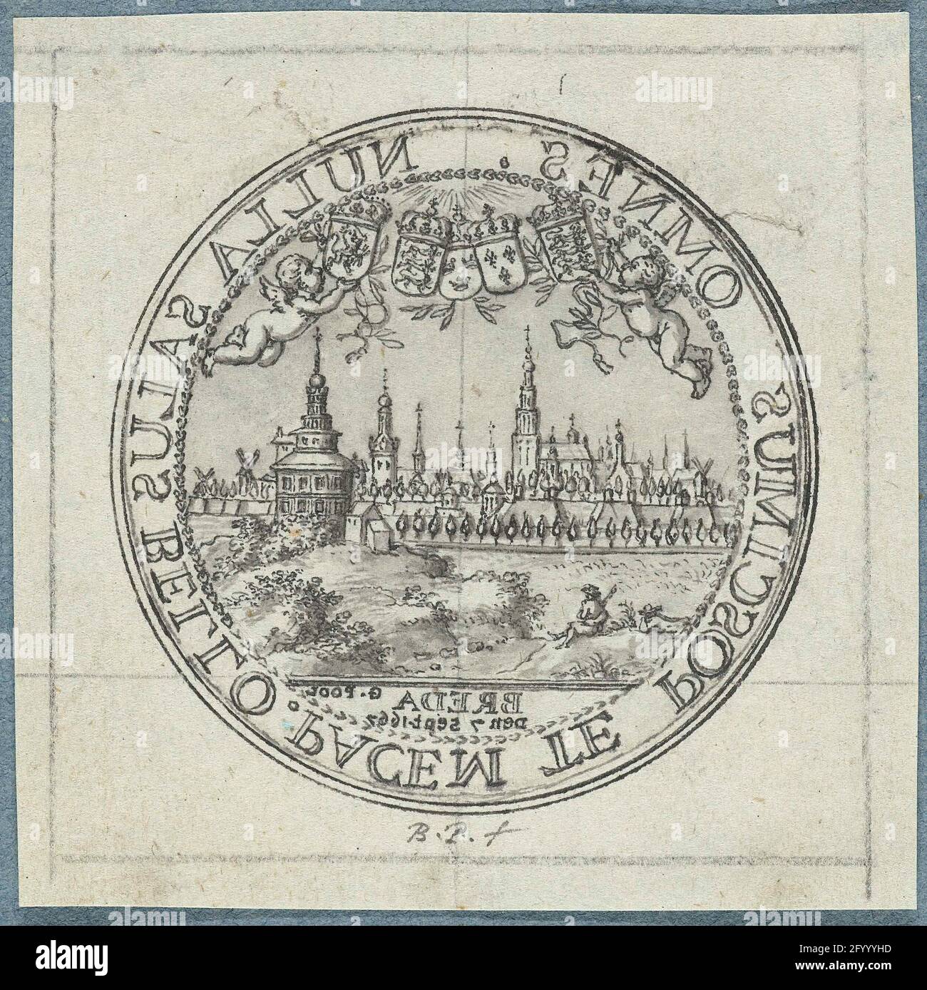 Medal on the crossing of Karel II in 1660. Design for a print Stock ...