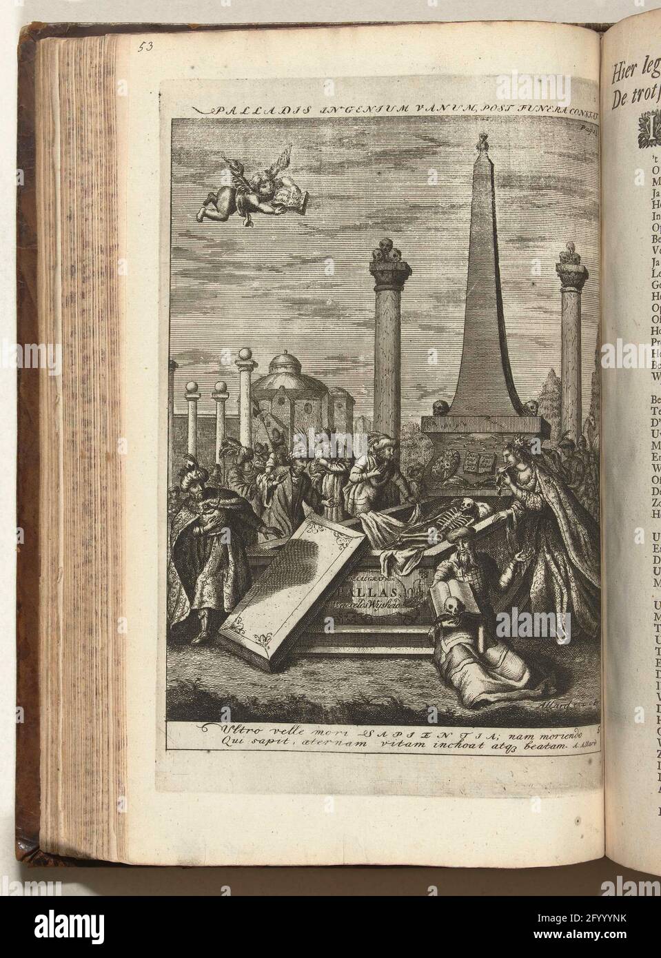 The opened tomb of Pallas, ca. 1707-1708; Pallas praise grave, Waerelds ...