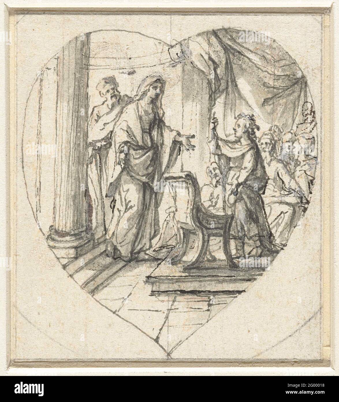 Maria in the temple; Heart-shaped drawings with scenes from the life of ...