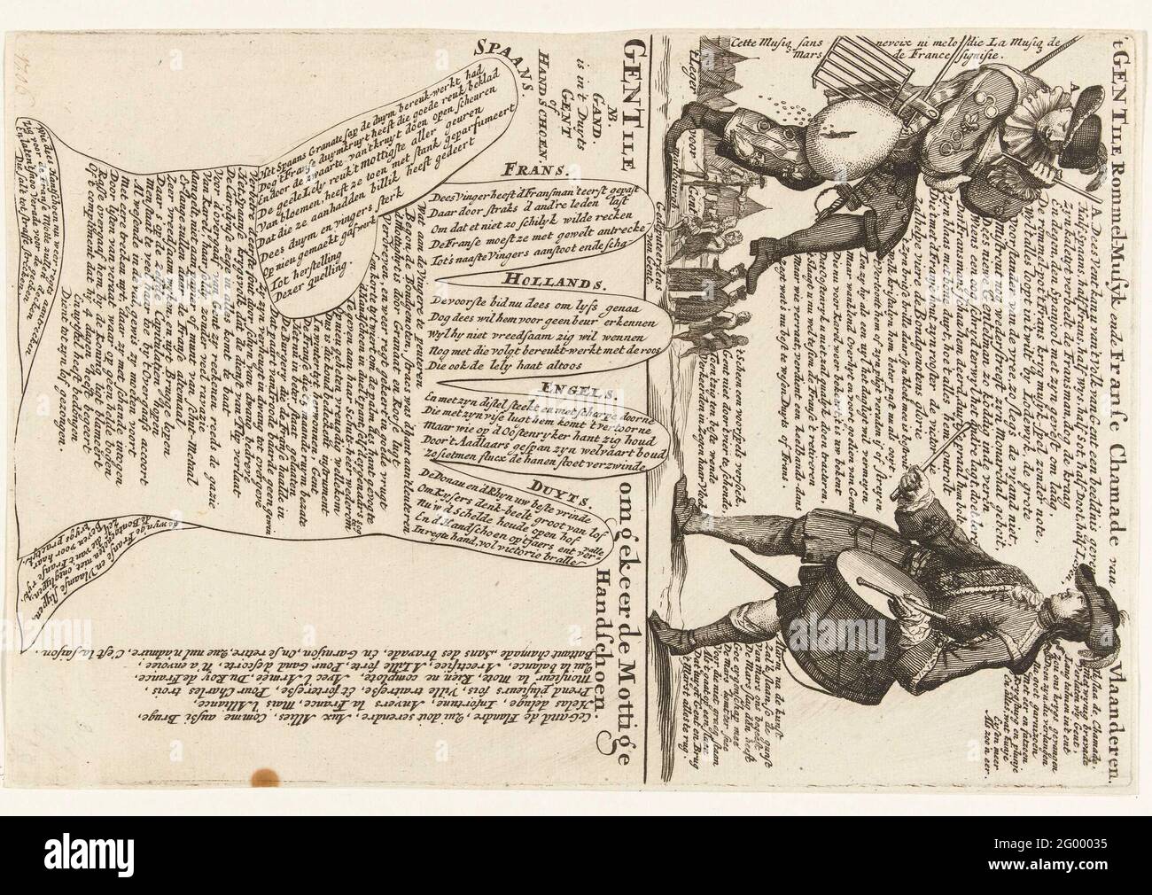 Cartoon to the intake of Ghent, 1708; 't Gentile Rommel-Musyk and the ...