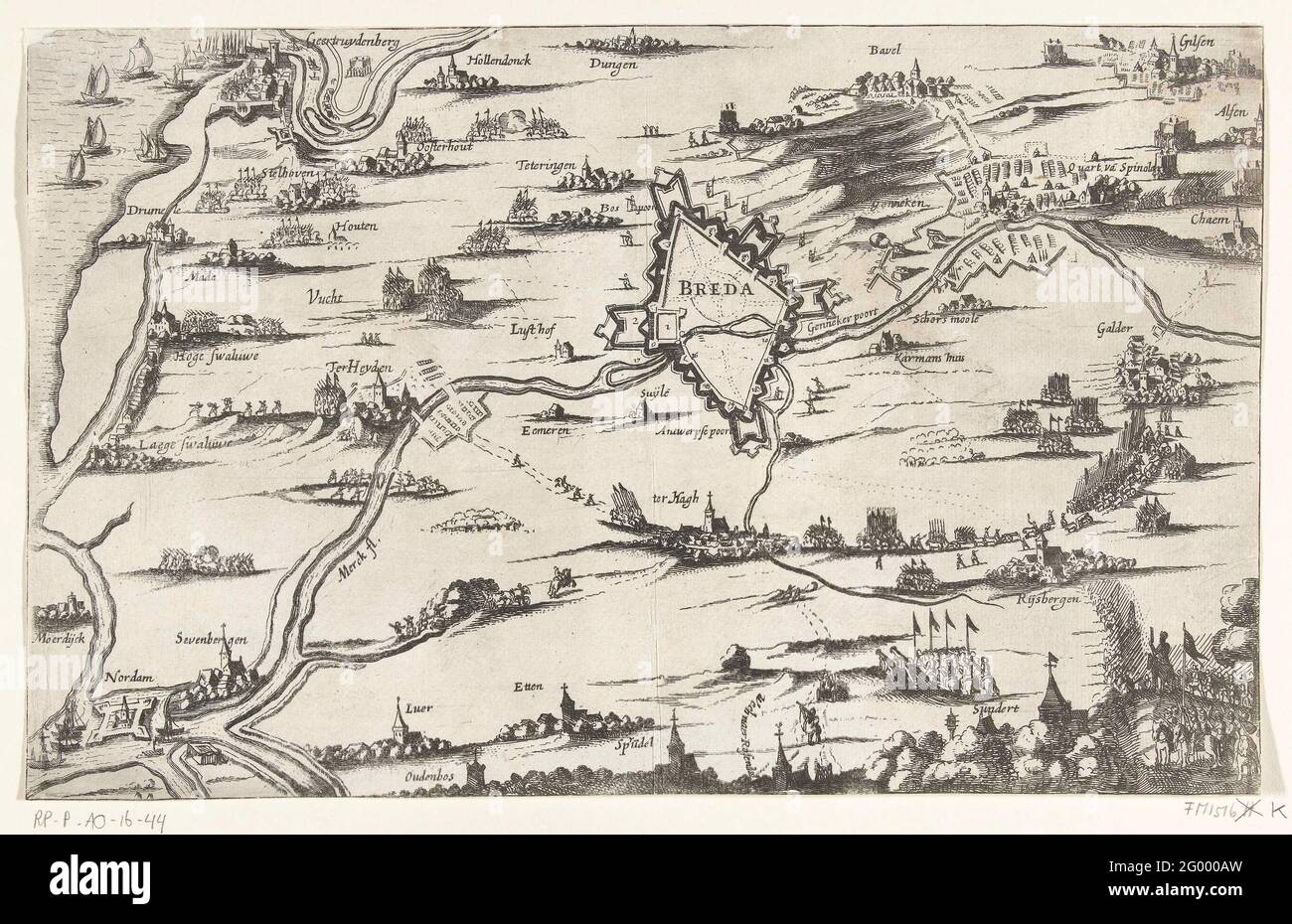 Siege Van Breda, 1624-1625. Card with the Siege of Breda by the Spanish army under Spinola ...