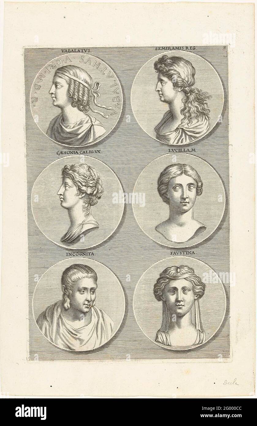 Six coins with famous women and men from the antique, letter Z. six ...