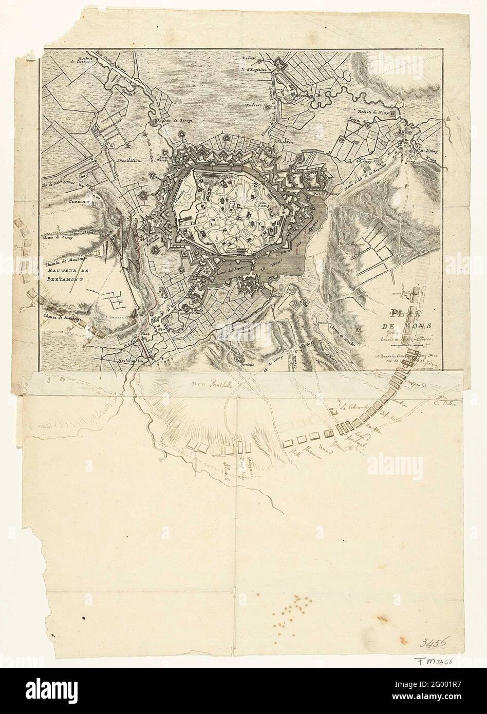 Map of Mons, 1709; Plan the Mons. Map of Mons (Bergen) on which the ...
