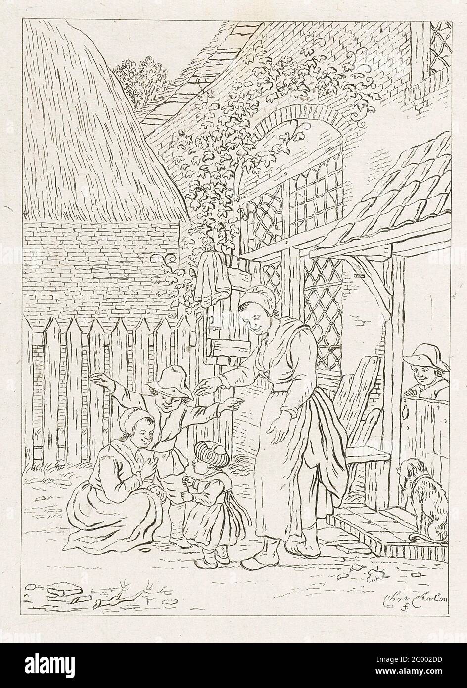 First steps from a child. The yard of a farm. A toddler learns to put ...