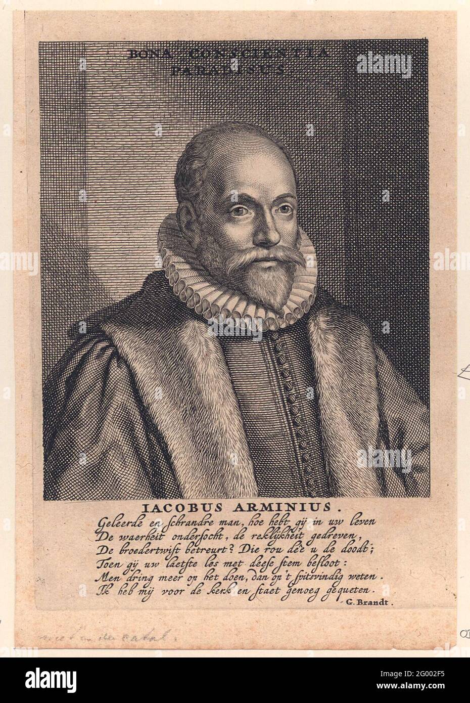 Iacobus Arminius. Portrait of Jacobus Arminius. Bust with six-line ...