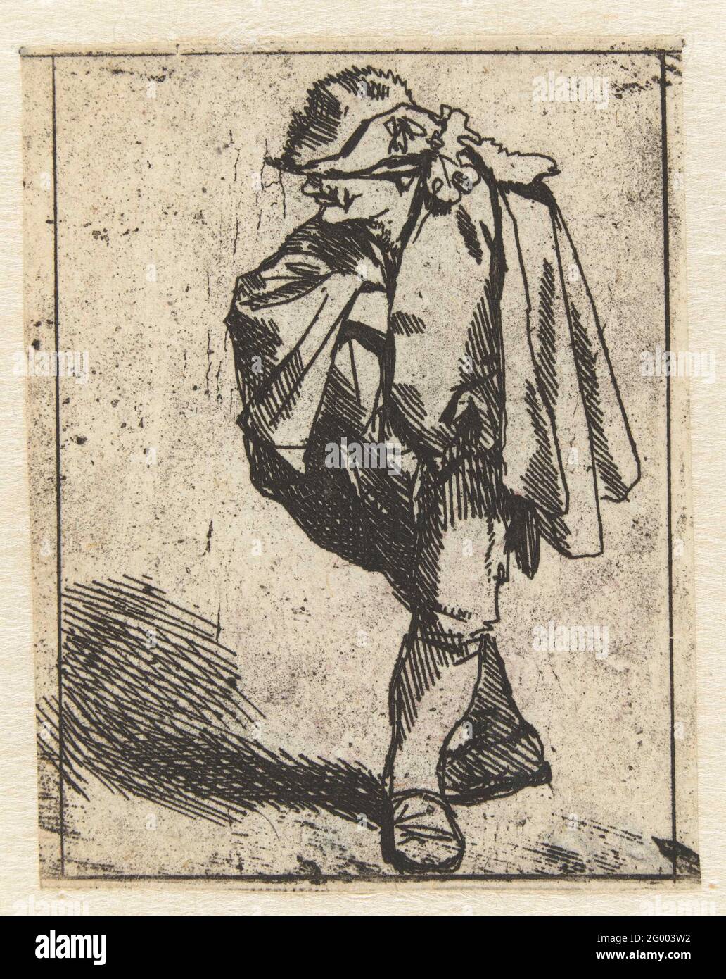 Standing man with the right hand on the chest inserted into his cloak ...